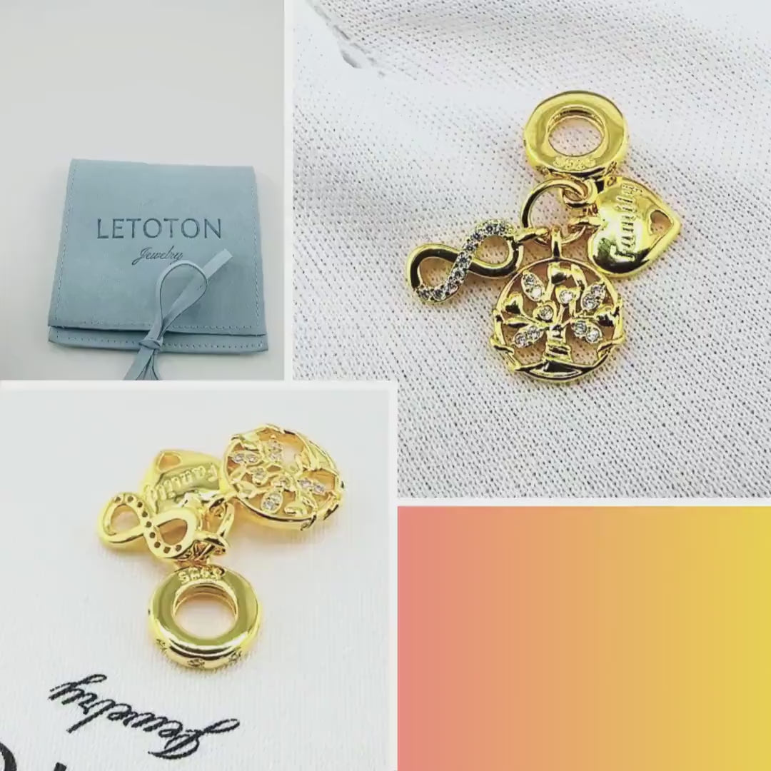 Family Tree Bead Fits Pandora Charm Bracelet, Gold Infinity Heart Dang ...